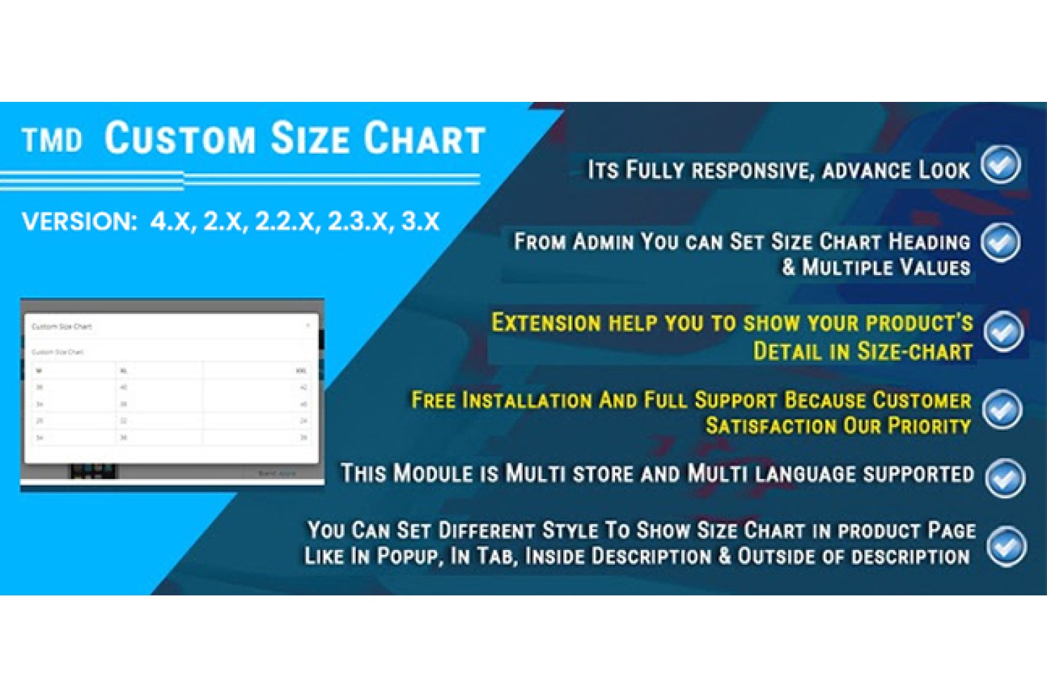 Opencart - Custom Size Chart