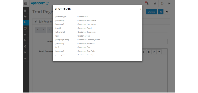 Opencart - Register Form Manager