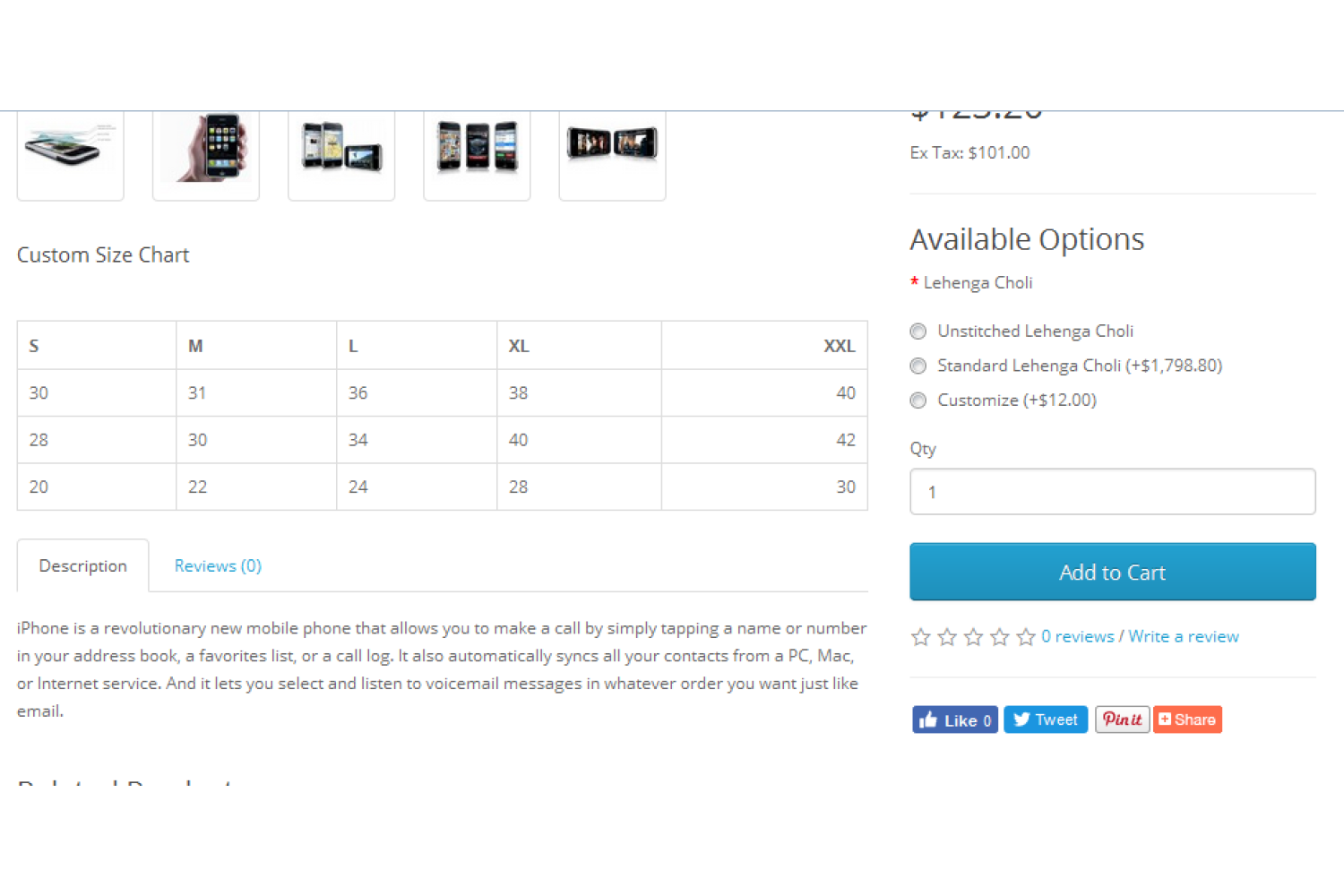Opencart - Custom Size Chart