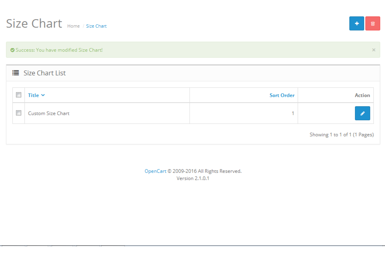 Opencart - Custom Size Chart